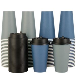 litopak 100 pack 16 oz paper coffee cups, disposable coffee cups with lids, drinking cups for coffee, water, juice, or tea. hot paper coffee cups for home, restaurant, store and cafe.