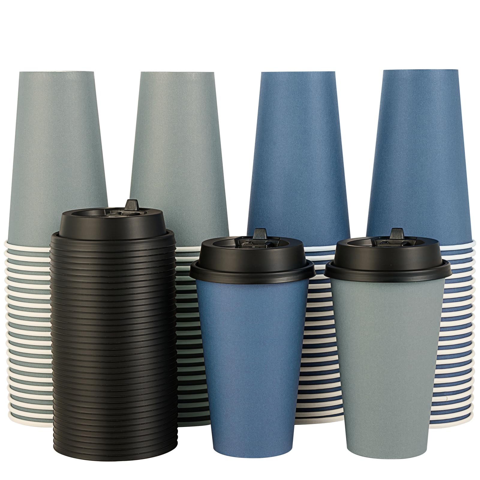 LITOPAK 100 Pack 16 oz Paper Coffee Cups, Disposable Coffee Cups with Lids, Drinking Cups for Coffee, Water, Juice, or Tea. Hot Paper Coffee Cups for Home, Restaurant, Store and Cafe.