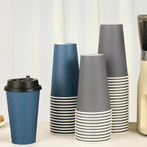 LITOPAK 100 Pack 16 oz Paper Coffee Cups, Disposable Coffee Cups with Lids, Drinking Cups for Coffee, Water, Juice, or Tea. Hot Paper Coffee Cups for Home, Restaurant, Store and Cafe.