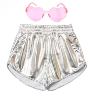 metallic shorts for big girls gymnastics dance shorts shiny sliver hot pants 12-13