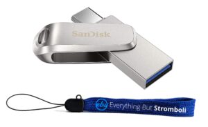 sandisk 128gb ultra dual drive luxe usb type-c flash drive for microsoft surface go 3, surface book 3, surface duo 2, surface 4 (sdddc4-128g-g46) gen 1 bundle with 1 everything but stromboli lanyard