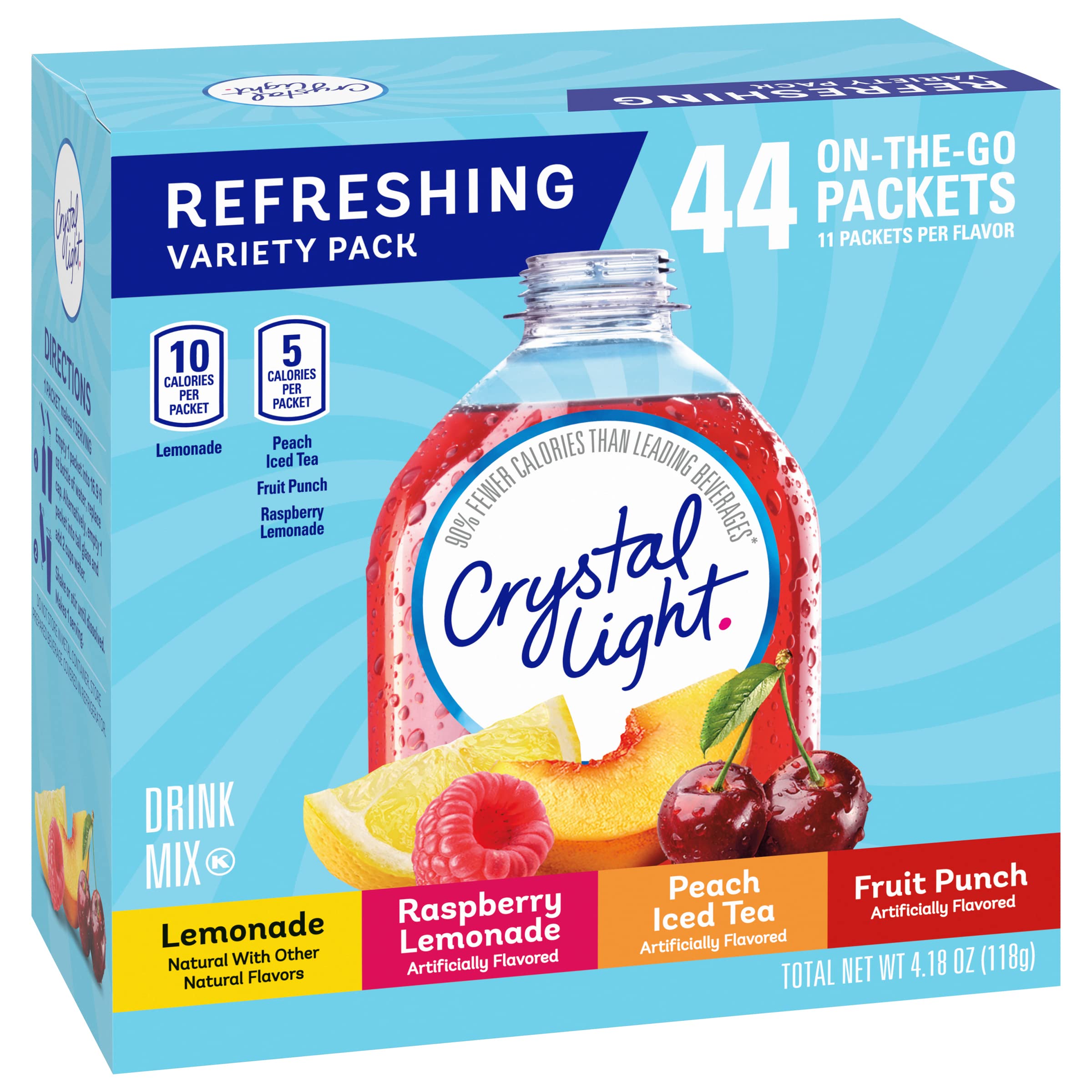 Crystal Light Lemonade, Raspberry Lemonade, Peach iced Tea, & Fruit Punch Powdered Drink Mix Singles Variety Pack (44 ct. On-the-Go Individual Packets)