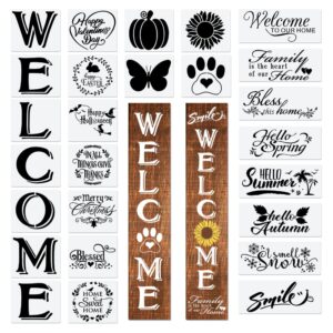 welcome letter stencils for painting on wood canvas and more - reusable large alphabet calligraphy font for home and front door, porch or outside decoration fabric chalkboard plastic