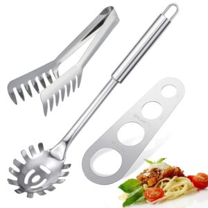 3 pieces stainless steel spaghetti server set, stainless steel spaghetti pasta tong, pasta spoon server fork and spaghetti measure tool, kitchen cooking utensil set for noodles pasta serving gadgets