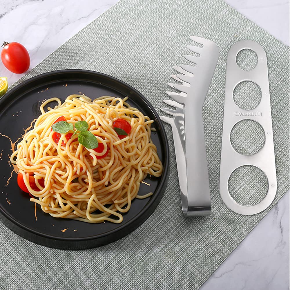 3 Pieces Stainless Steel Spaghetti Server Set, Stainless Steel Spaghetti Pasta Tong, Pasta Spoon Server Fork and Spaghetti Measure Tool, Kitchen Cooking Utensil Set for Noodles Pasta Serving Gadgets