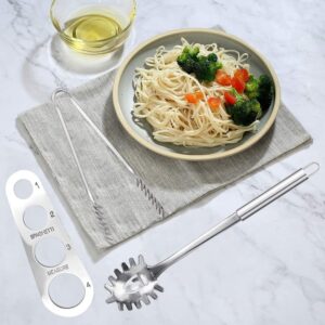 3 Pieces Stainless Steel Spaghetti Server Set, Stainless Steel Spaghetti Pasta Tong, Pasta Spoon Server Fork and Spaghetti Measure Tool, Kitchen Cooking Utensil Set for Noodles Pasta Serving Gadgets