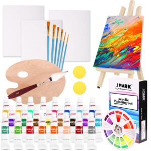 j mark canvas and paint set – 39 pcs set, 24 acrylic paints, canvases, palette, table easel and more