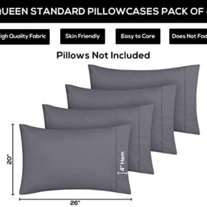 Utopia Bedding Standard Pillow Cases - 4 Pack - Envelope Closure - Soft Brushed Microfiber Fabric - Shrinkage and Fade Resistant Pillow Cases Standard Size 20 X 26 Inches (Standard, Grey)