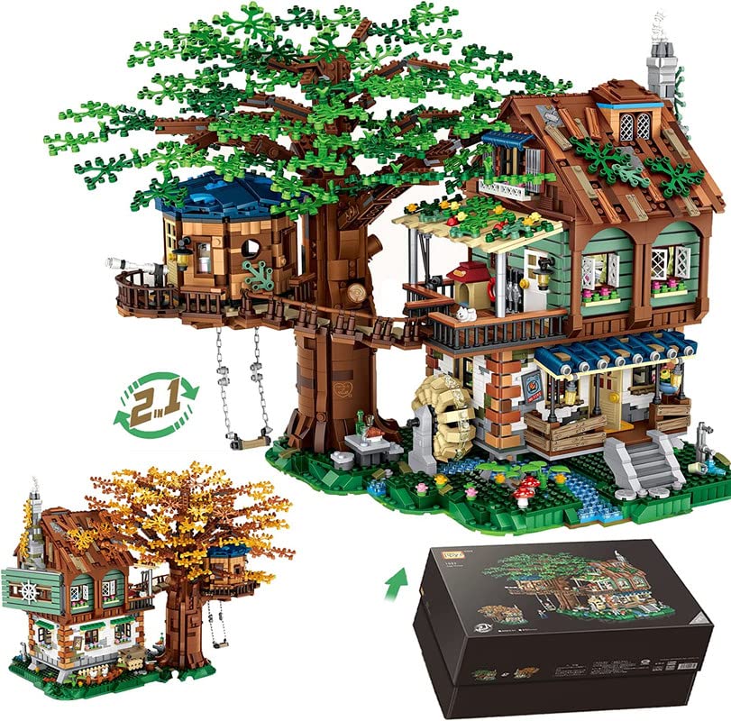 TAMEXI Idea Tree House Bricks Model Toys Set, DIY Forest House Mini Building Blocks Street View Sets, for Teens Boys Girls/Adults Ages 14+ Tree House Display(4761 PCS Tree House)