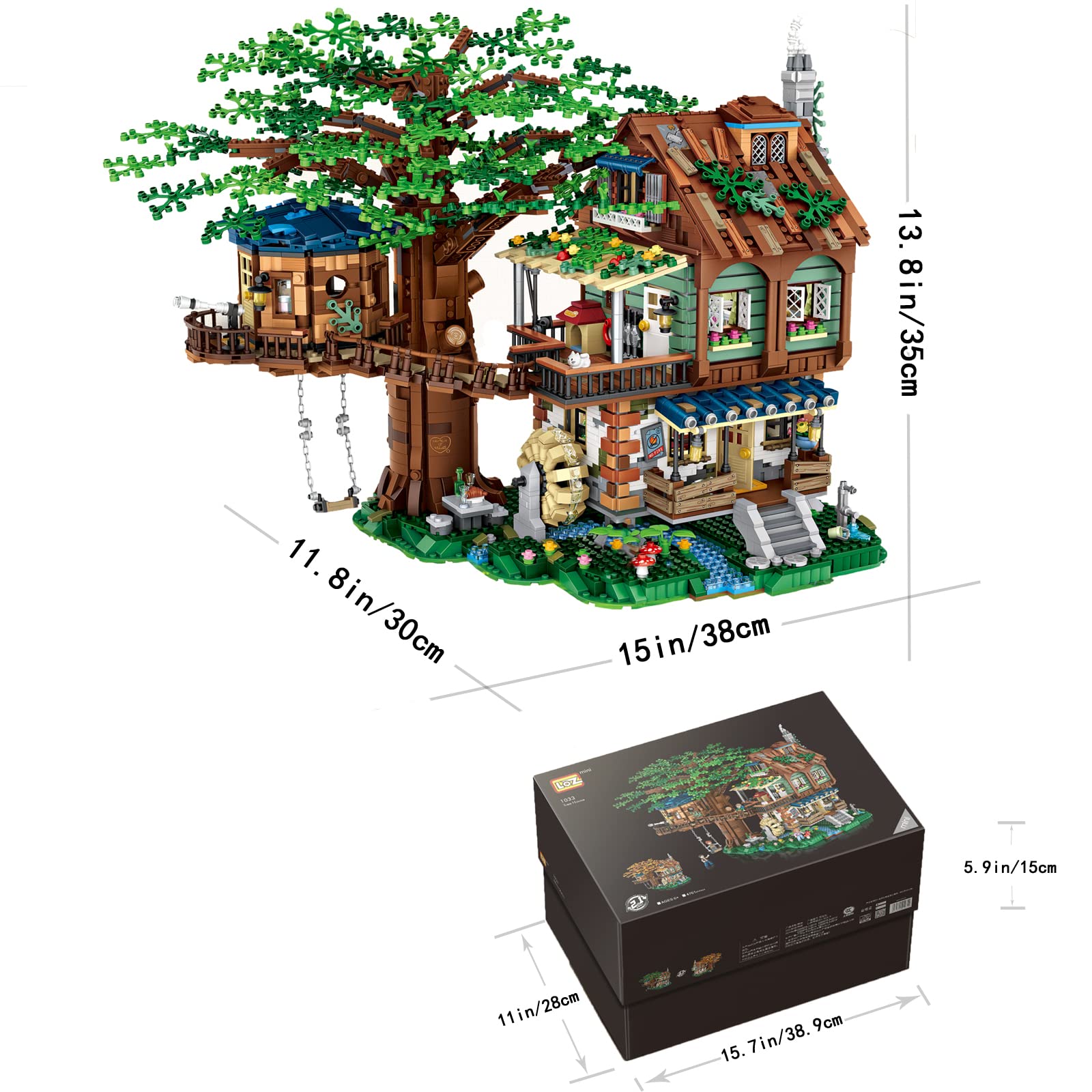 TAMEXI Idea Tree House Bricks Model Toys Set, DIY Forest House Mini Building Blocks Street View Sets, for Teens Boys Girls/Adults Ages 14+ Tree House Display(4761 PCS Tree House)