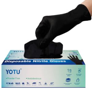 yotu black disposable nitrile latex & powder free 6-mil gloves 100 count, textured, mechanic wearing, cleaning, food black medium