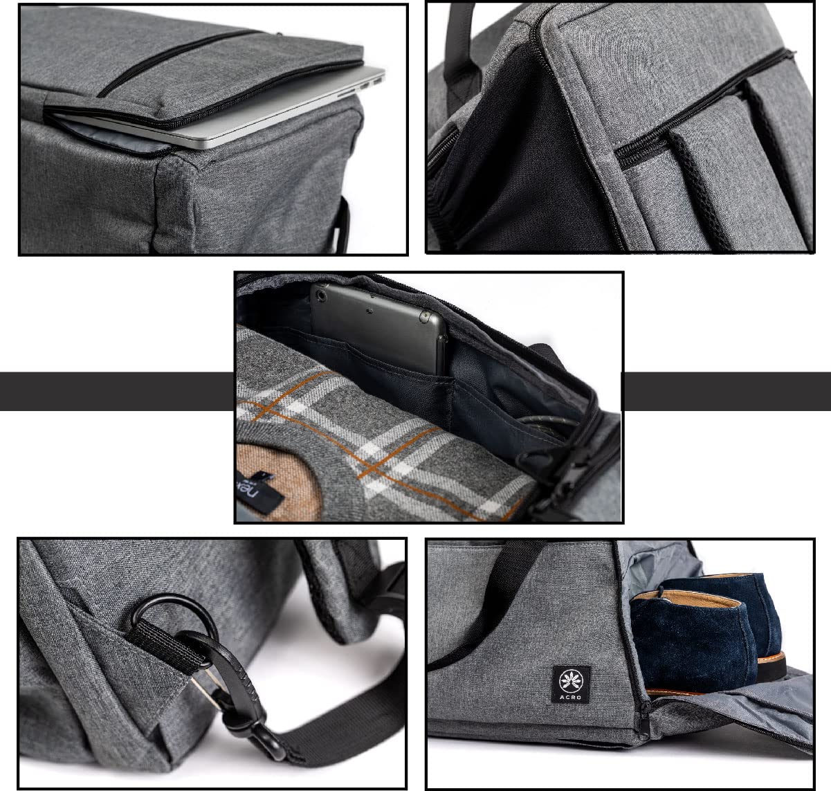 ACRO 3 in 1 Sports/Travel Duffle Bag for Men & Women/Back Pack/Lap TOP Compartment/Water Resistant/Wet Pocket & Shoes Compartment 40L,Grey, Grey