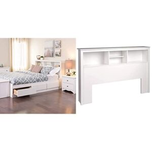 prepac full mate's platform storage bed with 6 drawers and stylish full/queen headboard with 3 compartments, white