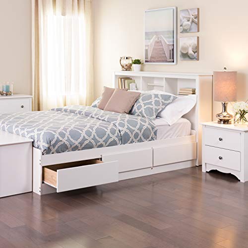 Prepac Full Mate's Platform Storage Bed with 6 Drawers and Stylish Full/Queen Headboard with 3 Compartments, White