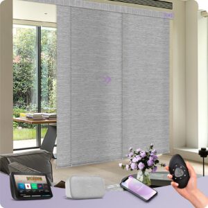 graywind motorized sliding panels light filtering compatible with alexa google smart panel track blinds remote control for patio sliding door (dimout jacquard grey)