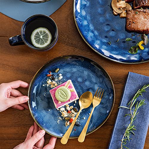 vancasso 16 Pieces Blue Dinnerware Set, Reactive Glaze Dish Set, Plates and Bowls Set