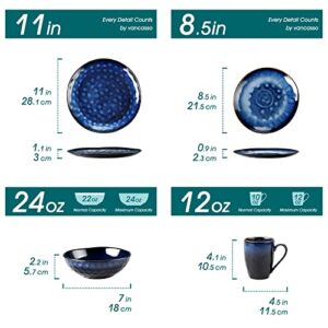 vancasso 16 Pieces Blue Dinnerware Set, Reactive Glaze Dish Set, Plates and Bowls Set