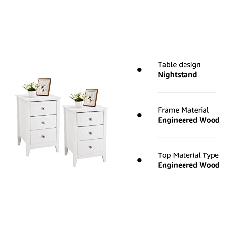 Bonnlo Upgraded White Night stands for Bedrooms Set of 2, Modern Nightstand with 3 Drawers, Wooden Bed Side Table/Night Stand for Small Spaces, College Dorm, Kids’ Room, Living Room, 16W x 16D x 24H