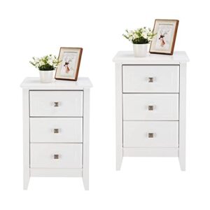 Bonnlo Upgraded White Night stands for Bedrooms Set of 2, Modern Nightstand with 3 Drawers, Wooden Bed Side Table/Night Stand for Small Spaces, College Dorm, Kids’ Room, Living Room, 16W x 16D x 24H