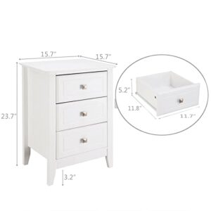 Bonnlo Upgraded White Night stands for Bedrooms Set of 2, Modern Nightstand with 3 Drawers, Wooden Bed Side Table/Night Stand for Small Spaces, College Dorm, Kids’ Room, Living Room, 16W x 16D x 24H