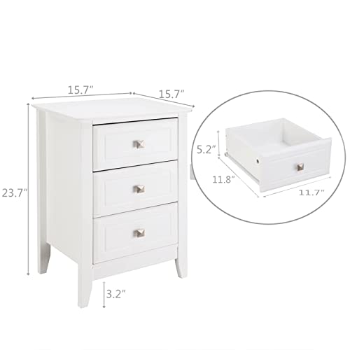 Bonnlo Upgraded White Night stands for Bedrooms Set of 2, Modern Nightstand with 3 Drawers, Wooden Bed Side Table/Night Stand for Small Spaces, College Dorm, Kids’ Room, Living Room, 16W x 16D x 24H