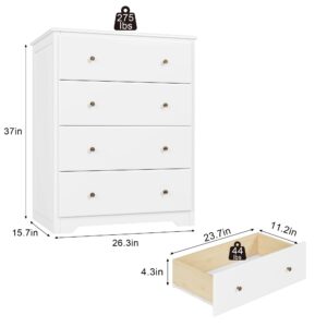 HOUSUIT White Dresser, 4 Drawer Dressers Chest of Drawers, Modern Tall Dresser, Wood Drawer Chest Storage Cabinet for Living Room, Hallway, Entryway, Home Office, Ivory White