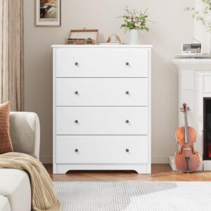 HOUSUIT White Dresser, 4 Drawer Dressers Chest of Drawers, Modern Tall Dresser, Wood Drawer Chest Storage Cabinet for Living Room, Hallway, Entryway, Home Office, Ivory White