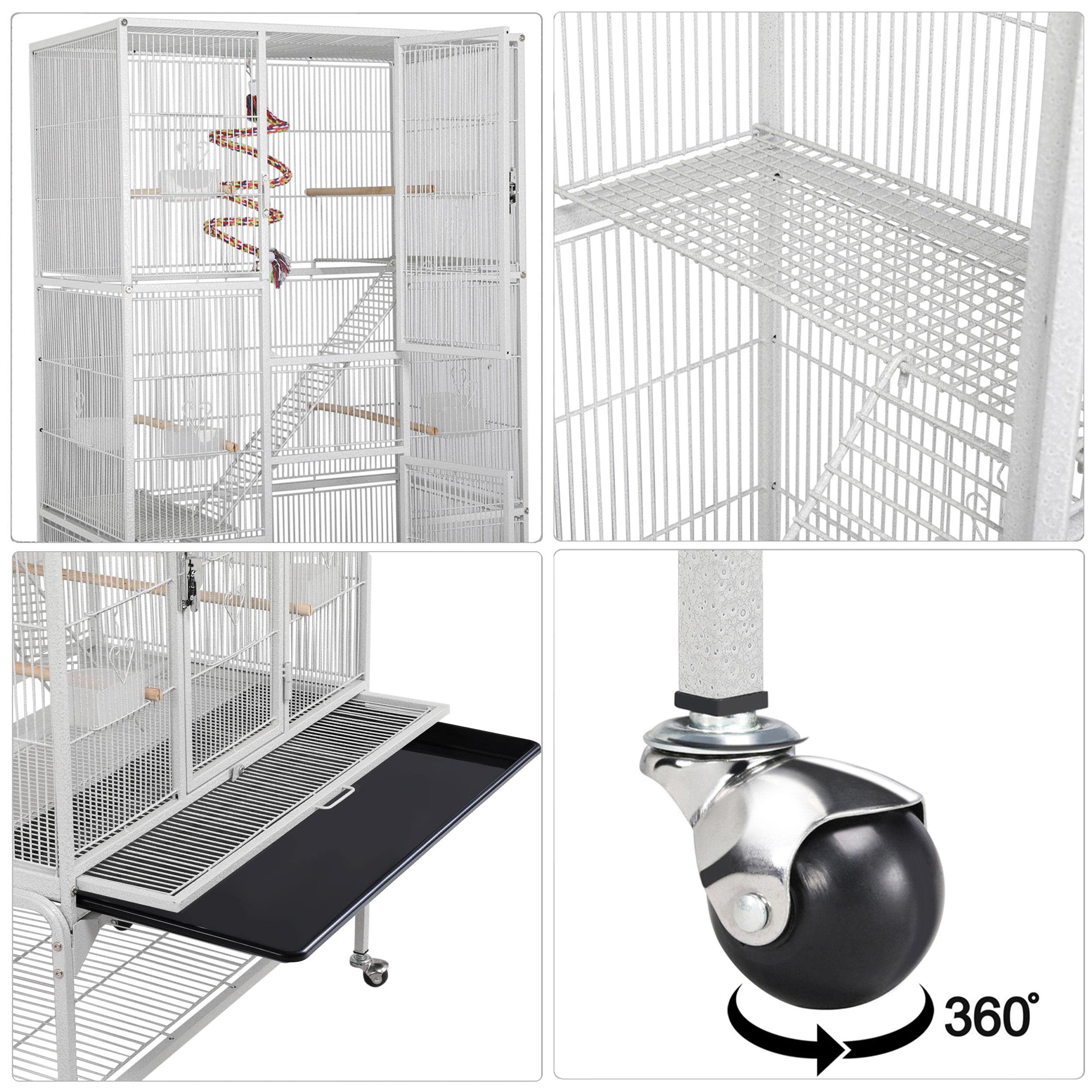 Yaheetech 69'' Extra Large Bird Cage Metal Parrot Cage w/Detachable Stand for Mid-Sized Parrots Cockatiels Conures Parakeets Lovebirds Budgie Finch, White