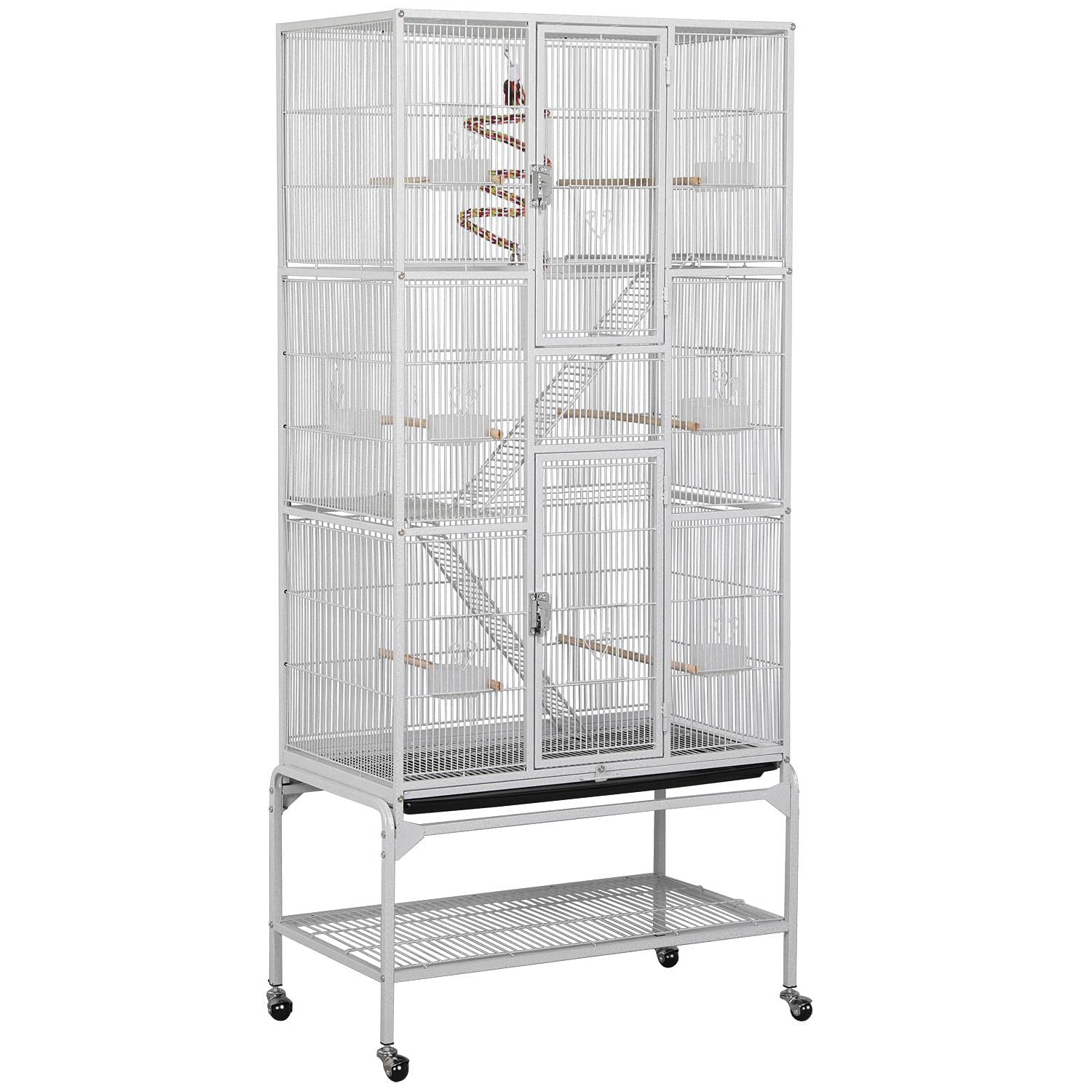 Topeakmart Birds Cage with Extra Large Space for Small Birds Like Lovebirds Parakeets Cockatiels ect, Mobile Bird Cage for Conures, Large Rolling Metal Cage with Detachable Stand, White