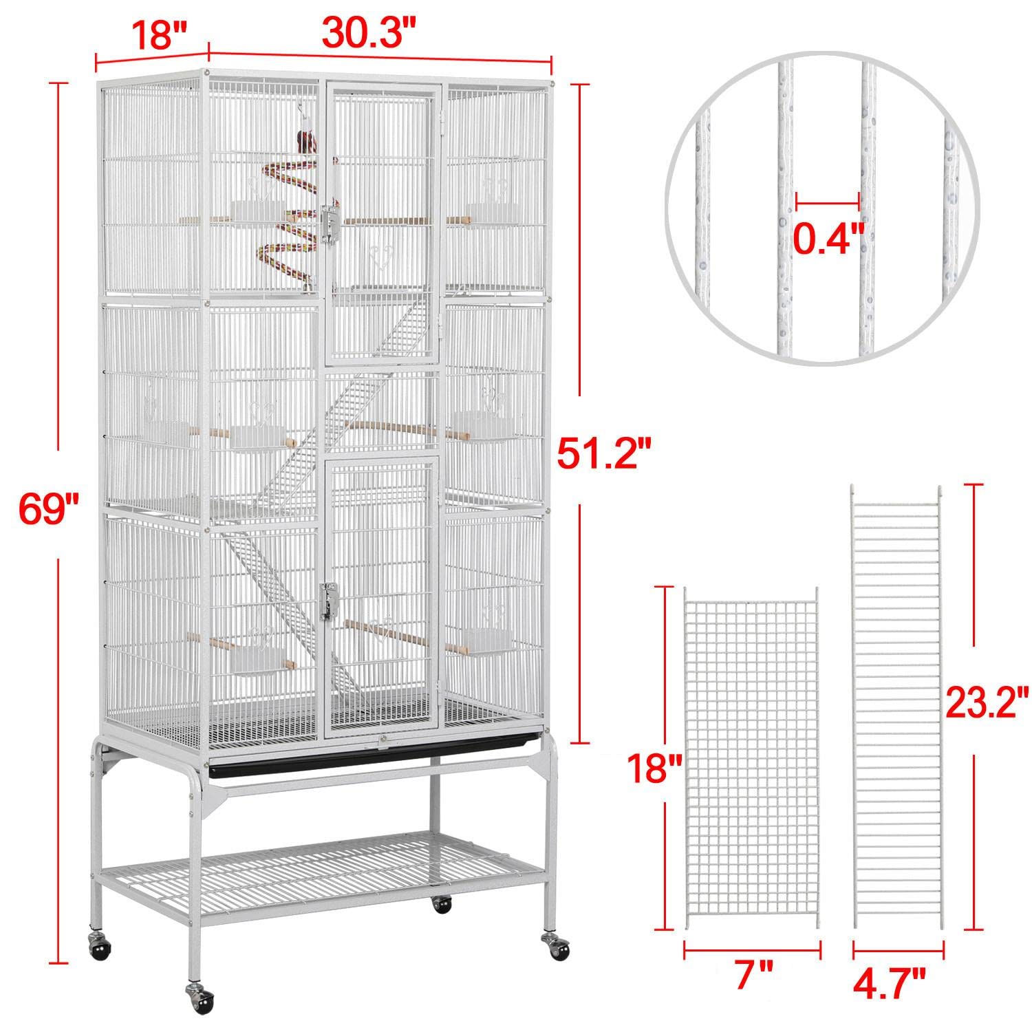 Topeakmart Birds Cage with Extra Large Space for Small Birds Like Lovebirds Parakeets Cockatiels ect, Mobile Bird Cage for Conures, Large Rolling Metal Cage with Detachable Stand, White