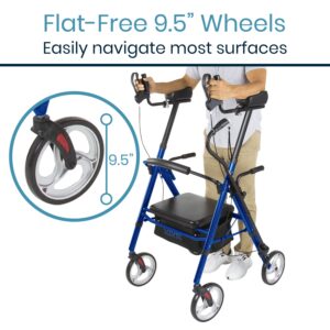 Vive Bariatric Upright Walker with Seat - Heavy Duty Senior Stand Up Rollator, Extra Wide Frame - Padded Armrest & Backrest -Mobility Aid Portable Rolling Walker with Bag - Fits Tall & Large People