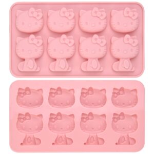 hello kitty silicone molds,small ice mold,chocolate tray for sugarcraft, birthday cake decoration, gum paste icing, candy chocolate cupcake topper decorating and diy baking tools 8 cups 2 pack