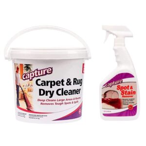 capture carpet & rug dry cleaner w/resealable lid (4 pound) spot and stain remover carpet, couch, sofa cleaner (32 oz) bundle