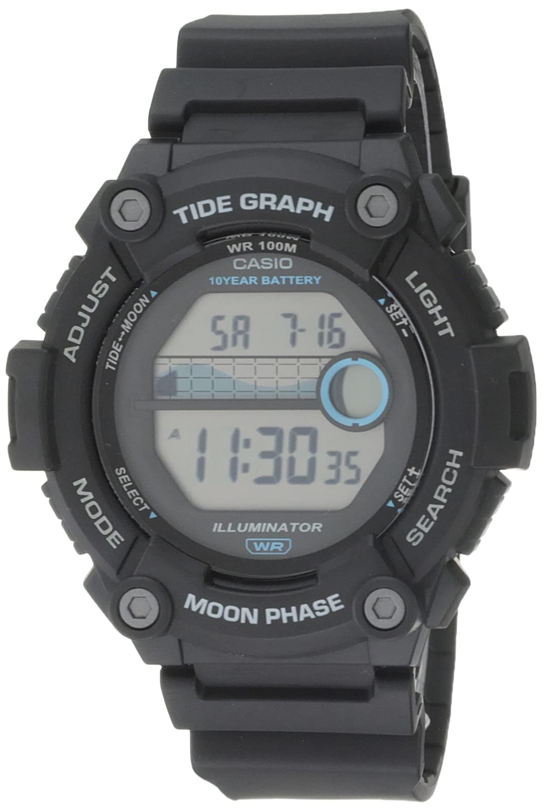 Casio Tide Graph Moon Phase 10-Year Battery Men's Sports Watch w/LED Illuminator Model: WS1300H-1AV Black