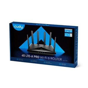 Cudy New 4G LTE Cat 18 WiFi 6 Router, Up to 1.2Gbps 4G LTE Modem, Qualcomm Chipset, 4 x 4 MIMO, AX1800, OpenVPN, Wireguard, Zerotier, Cloudflare, IPv6, Detachable Antennas, Dual SIM, LT18