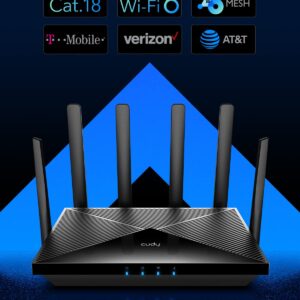 Cudy New 4G LTE Cat 18 WiFi 6 Router, Up to 1.2Gbps 4G LTE Modem, Qualcomm Chipset, 4 x 4 MIMO, AX1800, OpenVPN, Wireguard, Zerotier, Cloudflare, IPv6, Detachable Antennas, Dual SIM, LT18