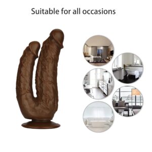 8 Inch Large Realistic Double-Ended Dildo Flared Suction Cup Base for Hands-Free Play, Flexible Dildo with Curved Shaft for Vaginal G-spot and Anal Play