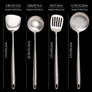 Wok Spatula and Ladle Tools Set,16.5-17’’ Long Handle 304 Stainless Steel Wide Wok Spatula and Ladle Set for Wok Cooking,Heat Resistant Wok Utensils Set… (4 Pcs Cooking Utensil Set)