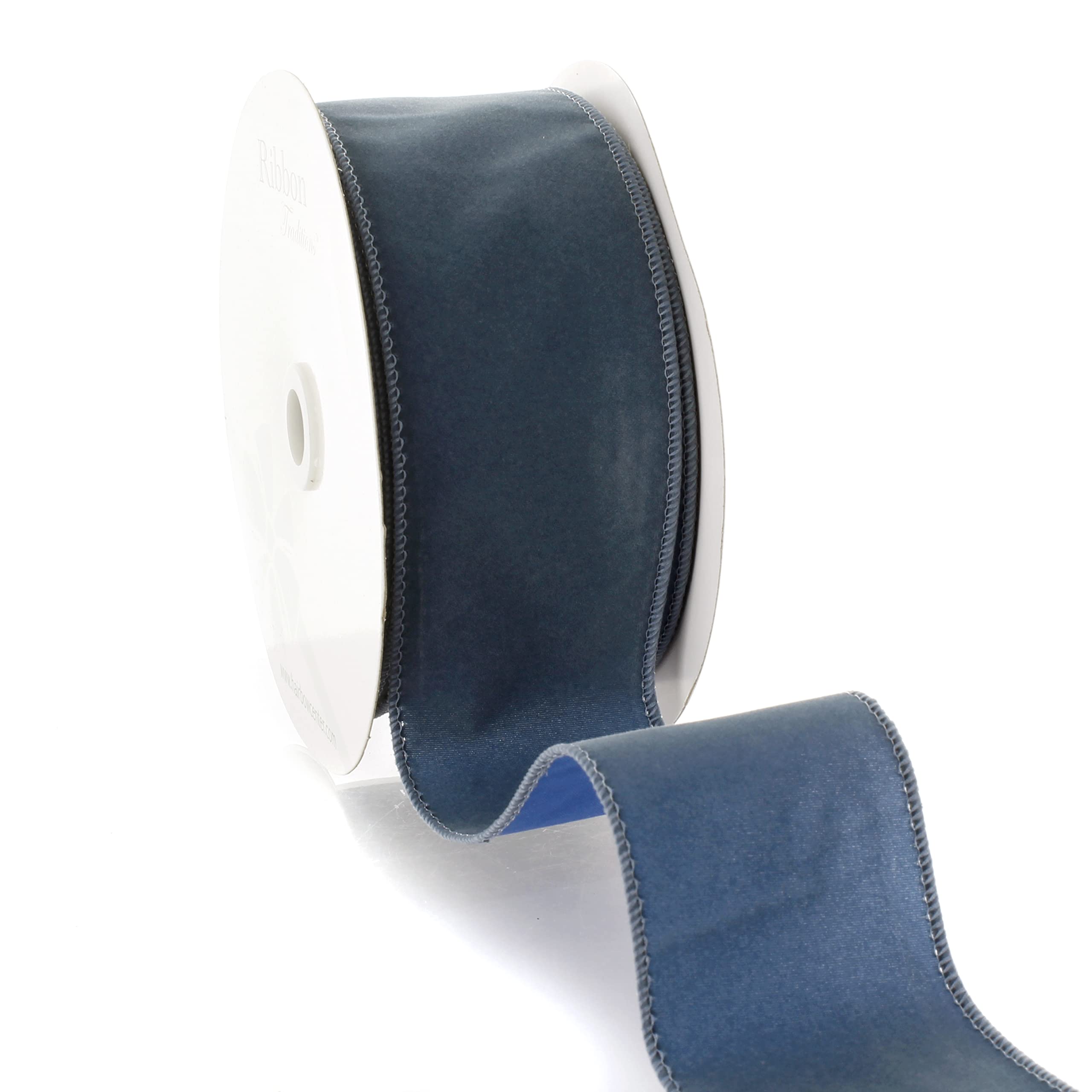 Ribbon Traditions 2.5" Wired Suede Velvet Ribbon Antique Blue - 25 Yards