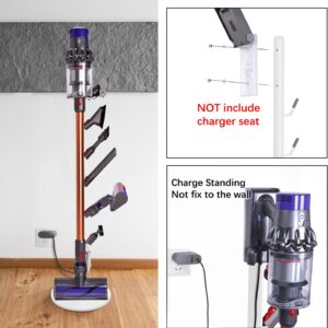 XIGOO Freestanding Vacuum Stand Holder Compatible with V15 Detect, V11 V10 V8 V7 V6 Cordless Vacuum Cleaners, Floor Docking Station Metal Organizer Bracket with 6 Hooks, White