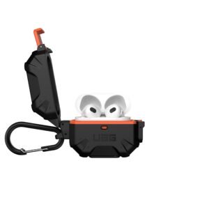 URBAN ARMOR GEAR UAG Designed for AirPod Case Black Orange (3rd Generation, 2021) Durable Protective Soft-Touch Silicone with Detachable Carabiner, Pathfinder