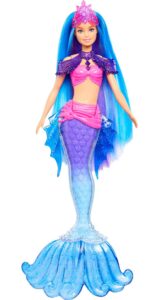 barbie mermaid power doll, "malibu" with seahorse pet and accessories, mermaid toys with interchangeable fins