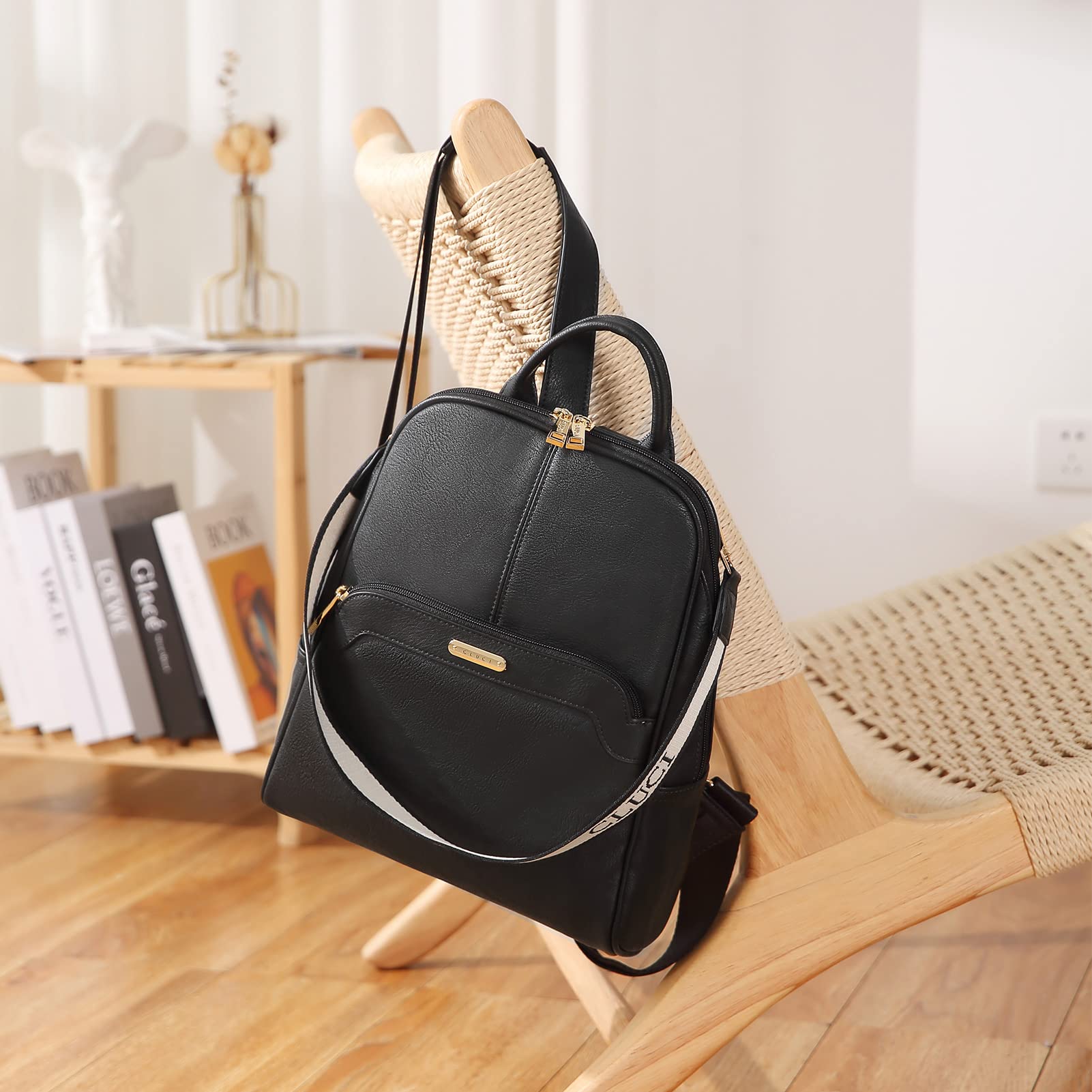 CLUCI Leather Backpack for Women Black Backpack Small Backpack for Women Convertible Backpack Travel Ladies Designer Daypack Mini Backpack for Women