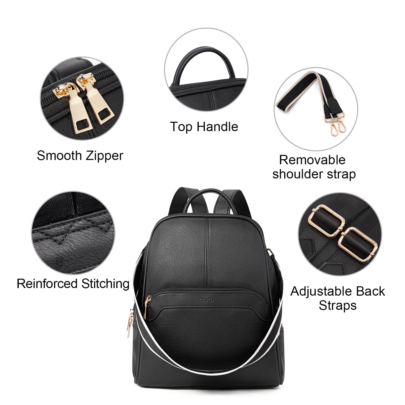 CLUCI Leather Backpack for Women Black Backpack Small Backpack for Women Convertible Backpack Travel Ladies Designer Daypack Mini Backpack for Women