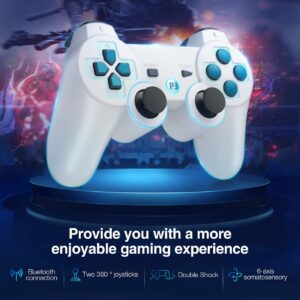 Powerextra Controller Compatible with PS3, Wireless 2 Pack High Performance Gaming Controller with Upgraded Joystick Double Shock for Play-Station 3 (White)