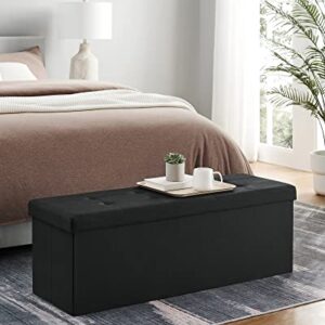 SONGMICS 43 Inches Folding Storage Ottoman Bench, Storage Chest, Foot Rest Stool, Bedroom Bench with Storage, Black ULSF077B01