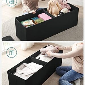 SONGMICS 43 Inches Folding Storage Ottoman Bench, Storage Chest, Foot Rest Stool, Bedroom Bench with Storage, Black ULSF077B01