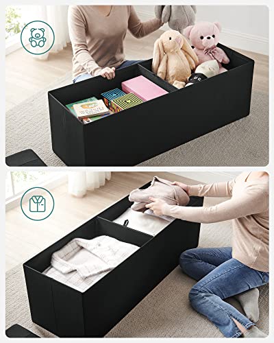 SONGMICS 43 Inches Folding Storage Ottoman Bench, Storage Chest, Foot Rest Stool, Bedroom Bench with Storage, Black ULSF077B01