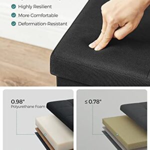 SONGMICS 43 Inches Folding Storage Ottoman Bench, Storage Chest, Foot Rest Stool, Bedroom Bench with Storage, Black ULSF077B01