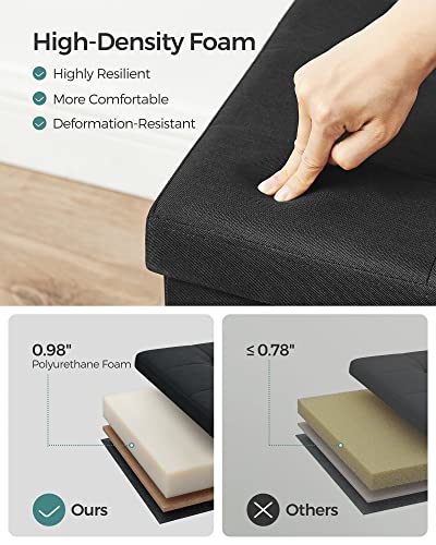 SONGMICS 43 Inches Folding Storage Ottoman Bench, Storage Chest, Foot Rest Stool, Bedroom Bench with Storage, Black ULSF077B01